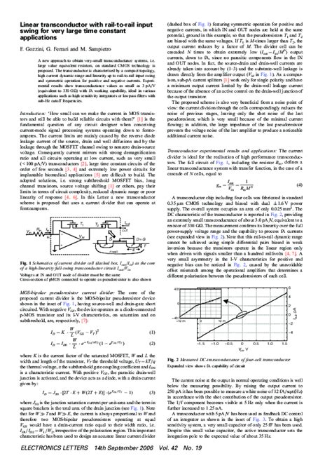 Pdf Linear Transconductor With Rail To Rail Input Swing For Very