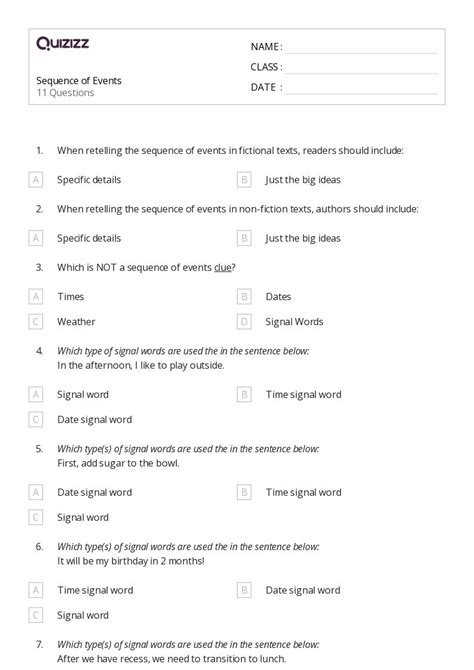 50 Sequencing Events Worksheets For 4th Grade On Quizizz Free