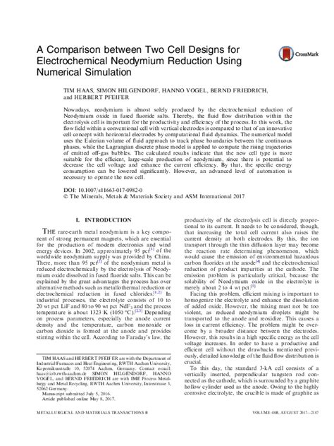 pdf a comparison between two cell designs for electrochemical
