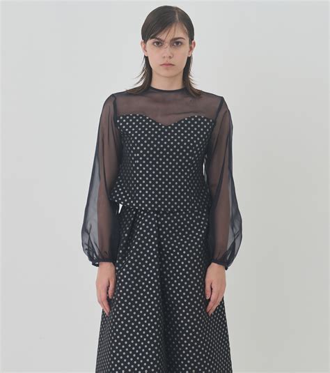 ル シェル ブルー Le Ciel Bleu Sheer Dot Blouse Navy 36の通販 Restir リステア