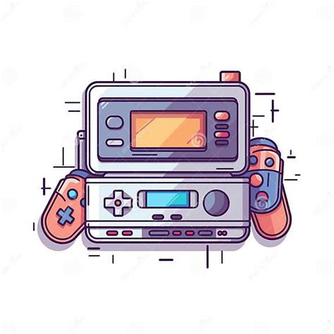 Colorful Classic Gaming Console With Controllers Stock Vector