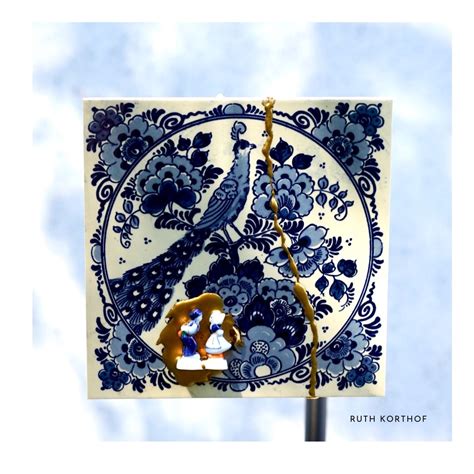 Kissing Couple Delft Blue Kintsugi Tile A034 Ruth Korthof