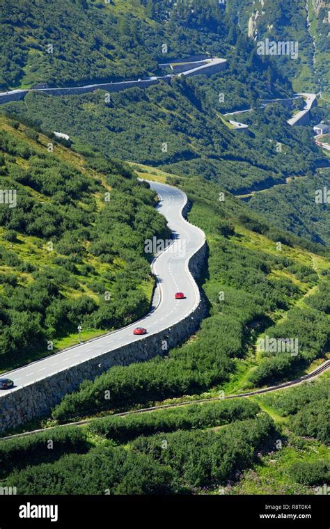 Switzerland Canton Of Valais Gletsch The Furka Pass Route Stock