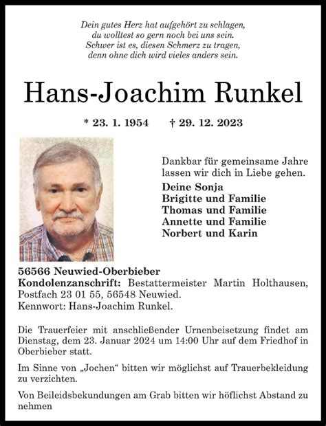 Traueranzeigen Von Hans Joachim Runkel Rz Trauer De