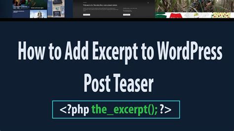 How To Add Excerpt To Wordpress Post Teaser W Read More Link Youtube