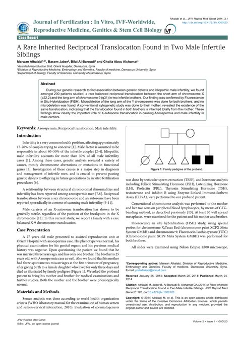Pdf A Rare Inherited Reciprocal Translocation Found In Two Male