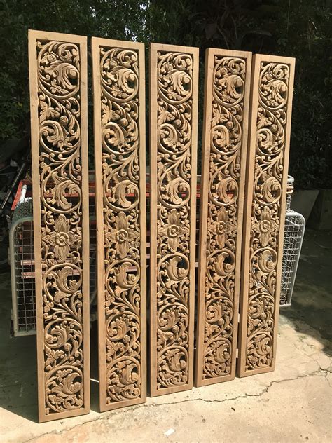 Wood Carving Panel Wall Art Thai Queen Size Bed Headboard Sculpture