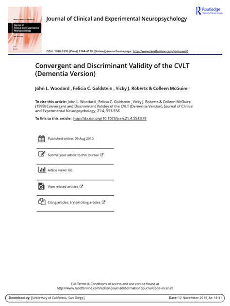 Convergent And Discriminant Validity Of The Cvlt Dementia Version Pdf Cognition