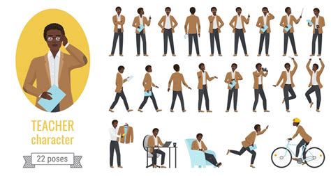 Teacher Pose Set Black Male Educator Royalty Free Vector