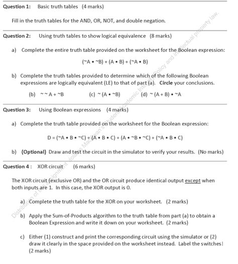 Question 1 Basic Truth Tables 4 Marks Fill In The Truth Tables