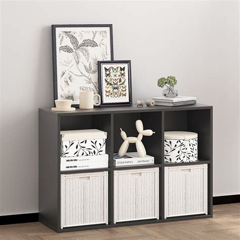 Newbeth Wooden Black 6 Cube Storage Organizer With Closed Back Panel