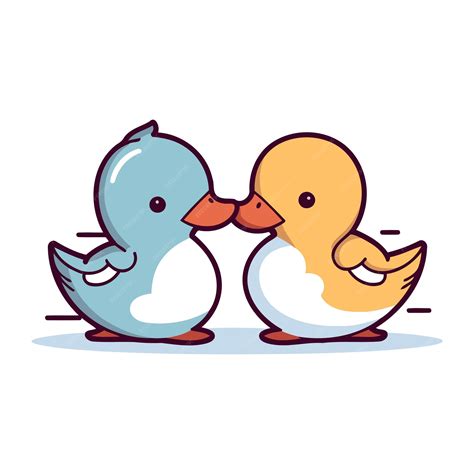 Una Linda Pareja De Patos Enamorados Ilustración Vectorial En Estilo De