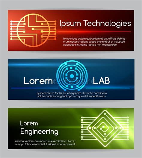 Digital Engineering Banner Set Computer Technology Banners With Chips