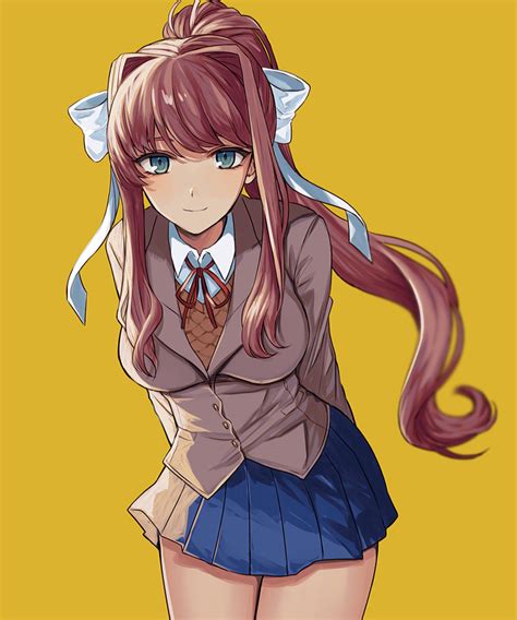 Safebooru 1girl Arms Behind Back Bangs Blue Skirt Breasts Brown Hair