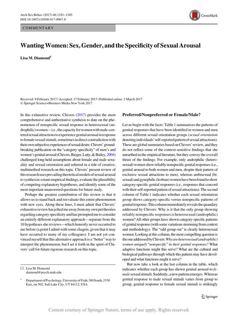 Wanting Women Sex Gender And The Specificity Of Sexual Arousal