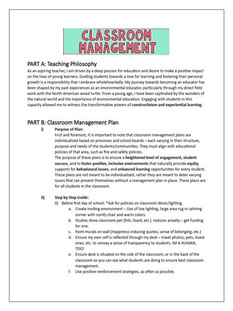 Classroom Management Plan Pdf Teachers Classroom Management