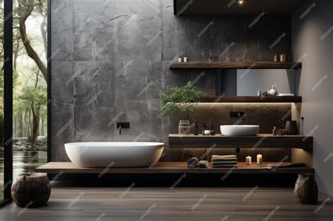 Premium Photo A Modern Bathroom In The Style Of Brutalist