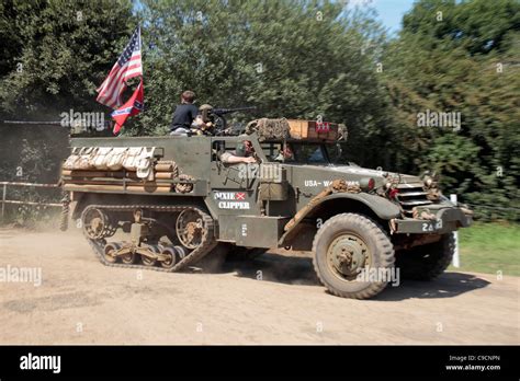 A Us Army Armoured M3 Half Track Personnel Carrier On Display At The