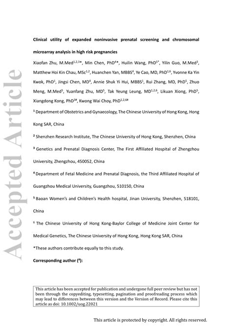 Pdf Clinical Utility Of Expanded Noninvasive Prenatal Screening And Chromosomal Microarray