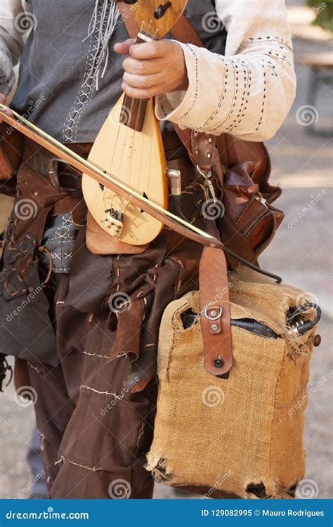 Man Playing A Medieval Rebec Instrument Stock Image Image Of
