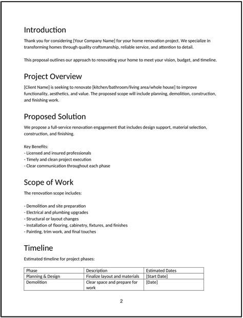 Home Renovation Proposal Free Template