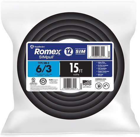 15 Ft 6 3 Romex Simpull Stranded Indoor Cu Nm B W G Individual Pack