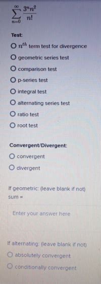 Answered 3n N Test O Nth Term Test For Divergence O Geometric