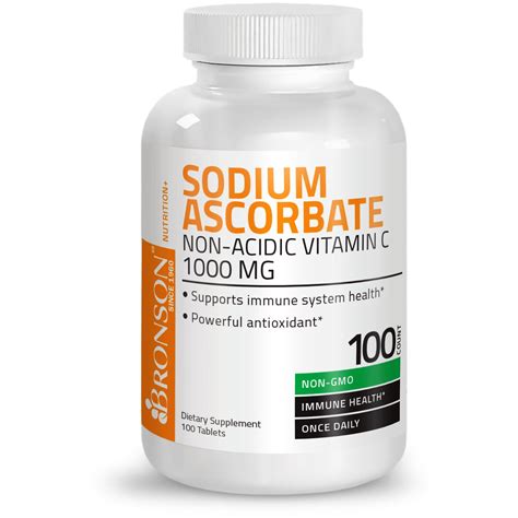 Vitamin C Sodium Ascorbate Non Acidic Non Gmo 1000 Mg Bronson
