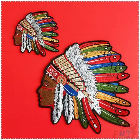 民族風：印第安人 And 羽毛頭飾 刺繡布貼 1個裝 電腦繡花布貼 手作刺繡貼 背膠貼 服裝輔料（l 07105） 蝦皮購物
