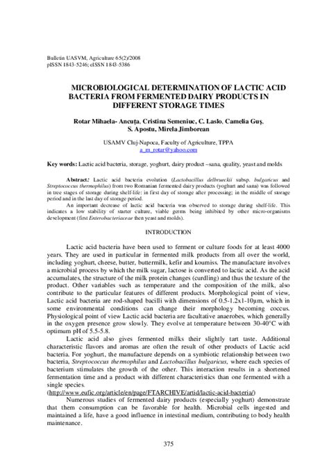 (PDF) Storage Impact on Lactic Acid Bacteria in Dairy