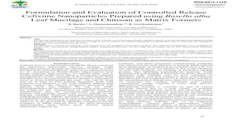 Pdf Formulation And Evaluation Of Controlled Release Cefixime Formulation And Evaluation