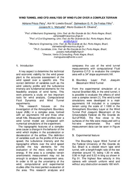 Pdf Wind Tunnel And Cfd Analysis Of Wind Flow Over A Complex Terrain Dewek 2012 Adriane