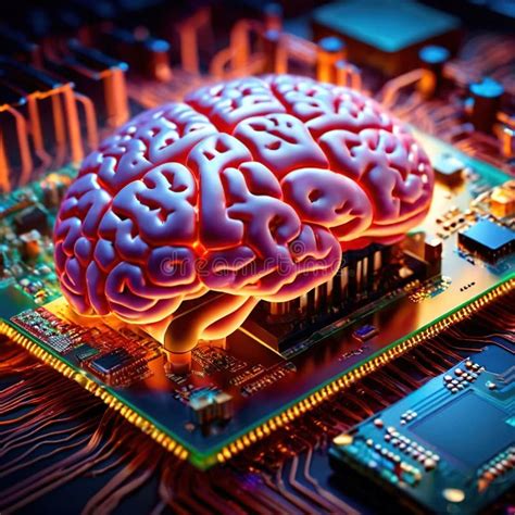 Brain On A Microchip Showing Artificial Intelligence And Computer Processing Stock Illustration