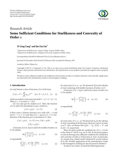 Pdf Some Sufficient Conditions For Starlikeness And Convexity Of Order