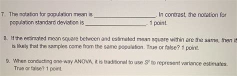 Solved 7 The Notation For Population Mean Is Population