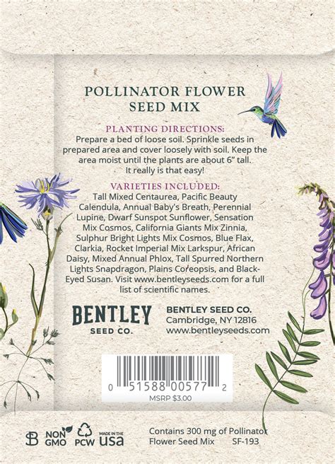 Help Pollinators Kraft Hummingbird Pollinator Wildflower Seed Packet