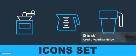 세트 라인 커피 컵 수동 커피 그라인더 및 냄비 아이콘 벡터 경영자에 대한 스톡 벡터 아트 및 기타 이미지 경영자 고풍스런 다중 색상 Istock