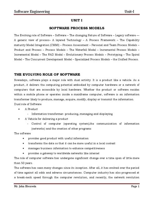 An Overview Of Software Process Models And The Evolving Role Of