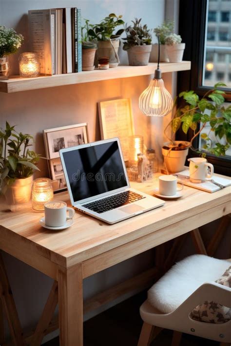 Modern Workplace With A Laptop At Home Stock Illustration