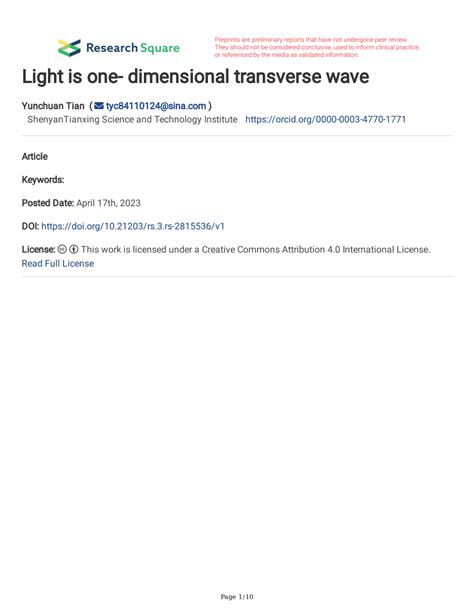 Pdf Light Is One Dimensional Transverse Wave