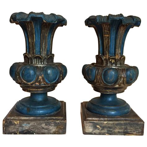 Pair Of Italian Vases 20th Century Blue And White Maiolica Savona Vases