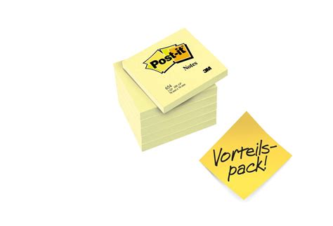 3m Post It Notes 654y6 76 Mm X 76 Mm Gelb 6 Blöcke à 100 Blatt