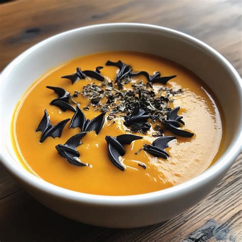 Spooky Butternut Squash Soup With 12 Black Pasta Bats Wilingga Recipes