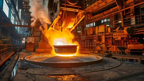 Light From High Temperature Iron Molten Metal Pouring In Green Sand Mold Foundry Process To