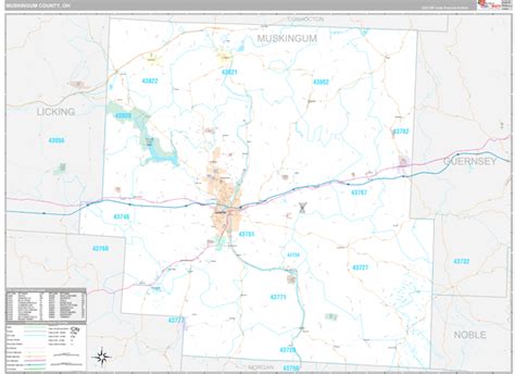 Muskingum County Oh Wall Map Premium Style By Marketmaps Mapsales