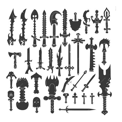 Silhouette Hand Drawn Cute Weapon In Game Kawaii Doodle Collection Set Premium Ai Generated Vector