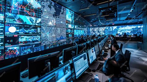 Cybersecurity Operations Center A Bustling Hightech Operations Center With Large Screens