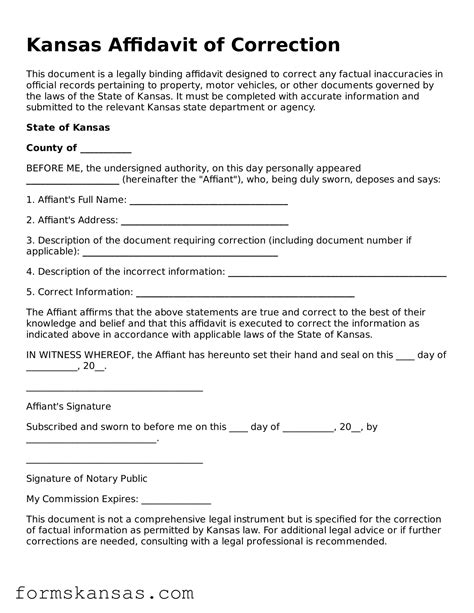 Kansas Affidavit Of Correction Form ️ Forms Kansas