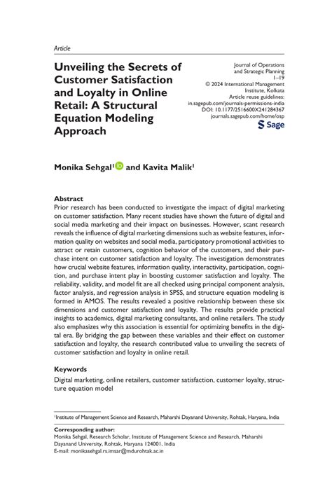 Pdf Unveiling The Secrets Of Customer Satisfaction And Loyalty In Online Retail A Structural