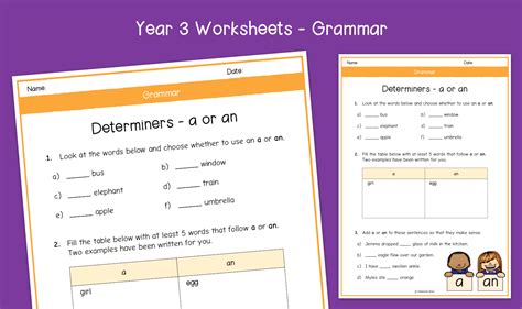 Year 3 Determiners A Or An Worksheets Ks2 Grammar Primary English
